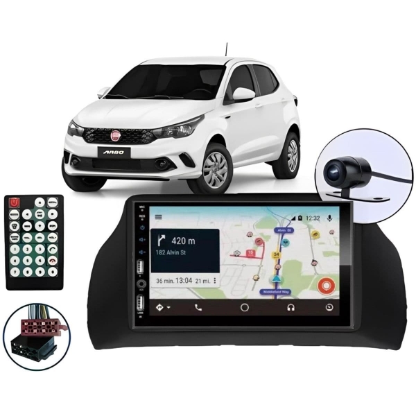 Central Multimídia Carplay Android Fiat Argo Moldura + Câmera - PRUDEN AUTO PARTS